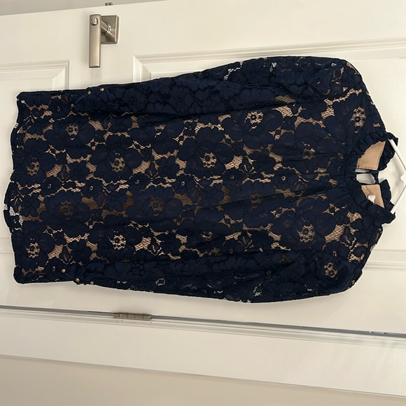 Wayf | Dresses | Wayf Navy Lace Dress Medium Fully Lined Nude Color ...